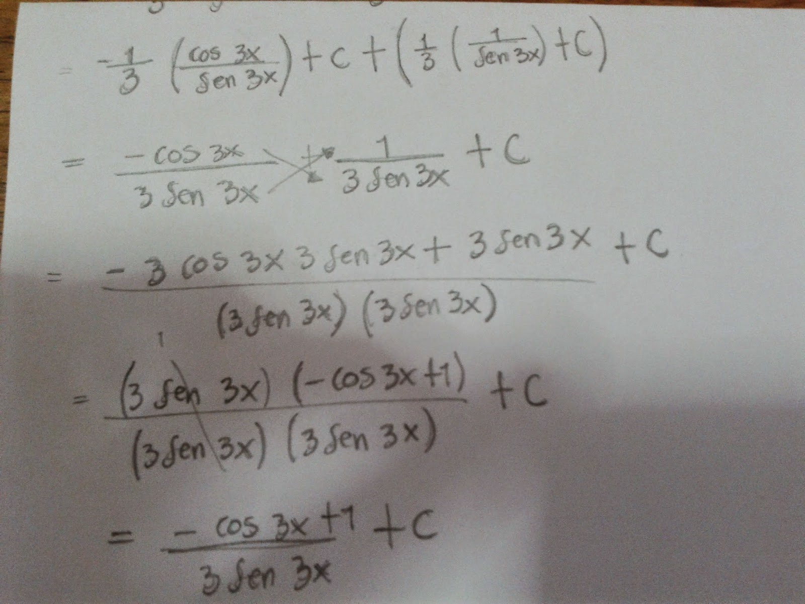 Calculo Integral: Ejercicio de Integración : dx / 1+Cos 3x = 1-Cos 3x ...